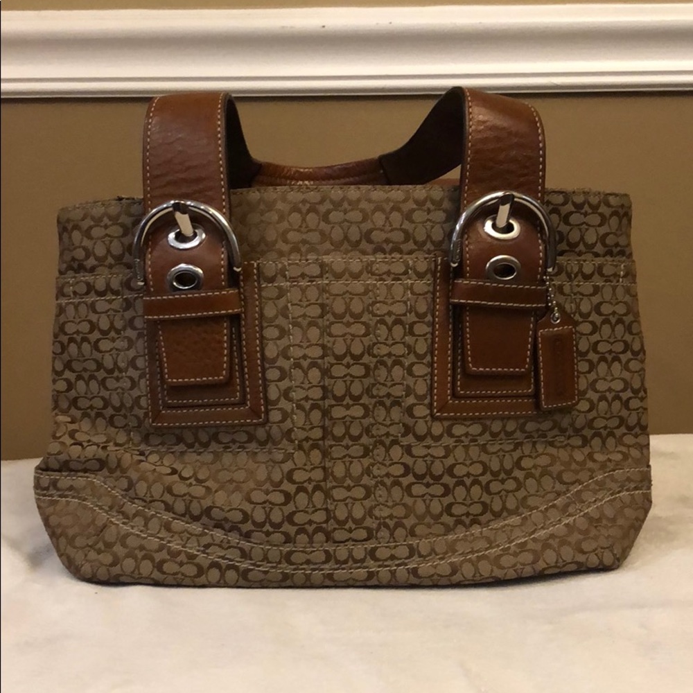 Coach Satchel - Fabric With Leather Handles - Gem